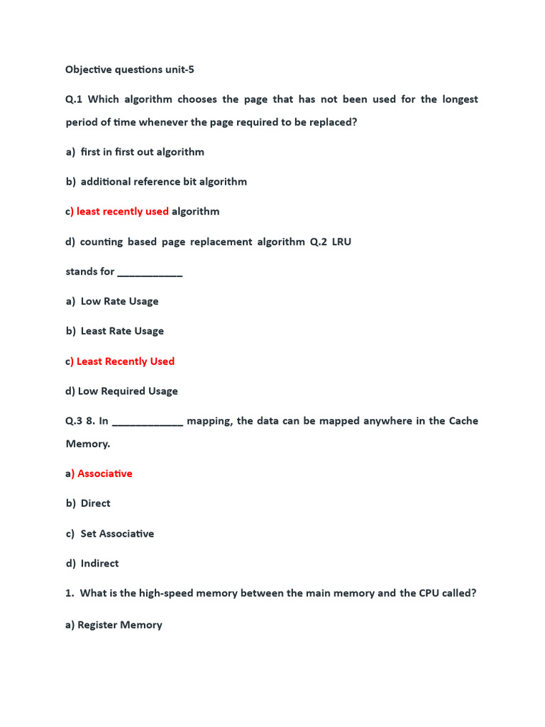 Tutorial Objective Question Unit5 | PDF | Computer Data Storage | Random Access Memory