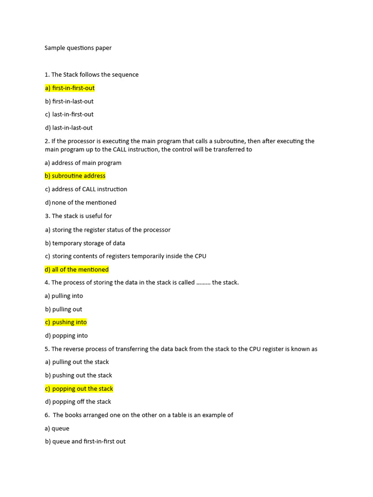 Computer Science Quiz Questions | PDF | Pointer (Computer Programming) | Logic Gate