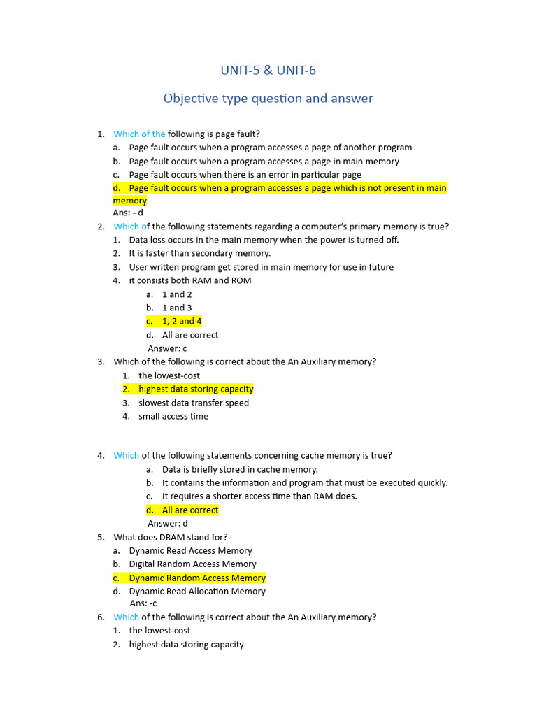Practice Set Questions of Unit-5 & Unit-6 Questions | PDF | Computer ...
