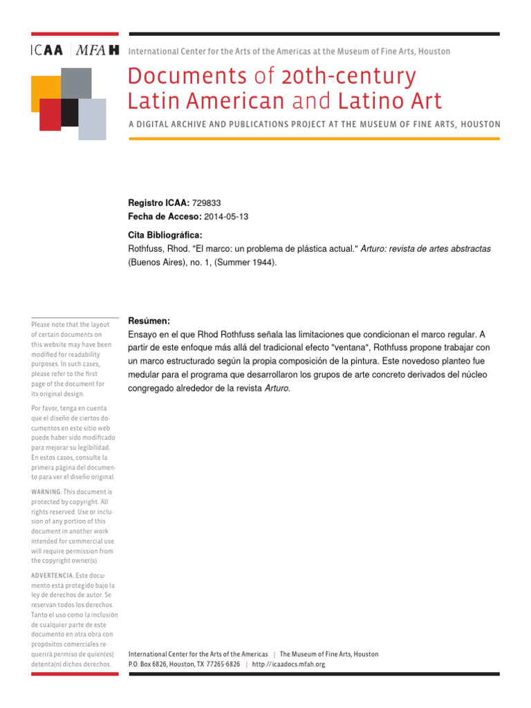 Rothfuss, Rhod, El Marco, Un Problema de Plástica Actual, en ARTURO ...