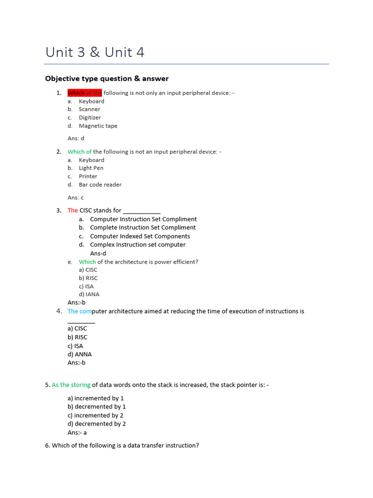 Practice Set Questions of Unit-3 & Unit-4 Questions | PDF | Computer Engineering | Computing
