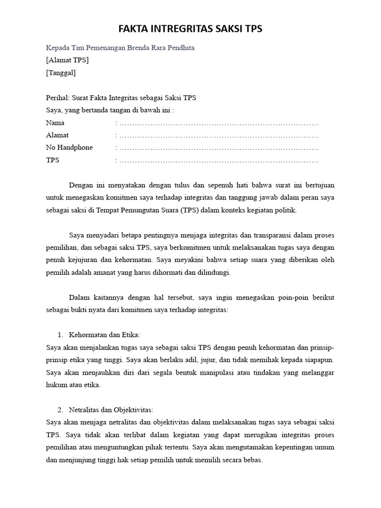 Fakta Intregritas Saksi Tps | PDF | Hukum