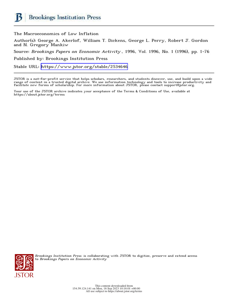The Macroeconomics of Low Inflation. | PDF | Macroeconomics | Phillips ...