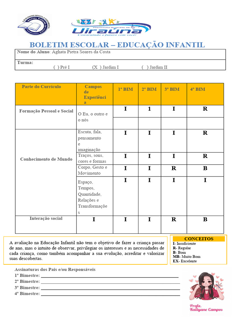 649860887-Boletim-Escolar-Ed-Infantil (1) Pietra | PDF | Pré-escola