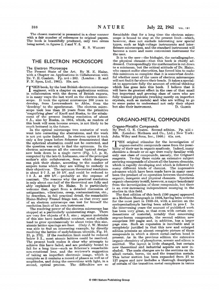 Nature: The Electron Microscope | PDF | Metals | Optics