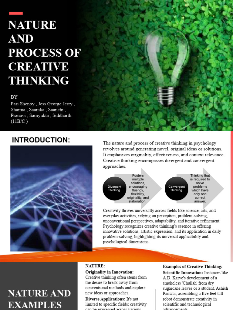 Nature and Process of Creative Thinking - PPTX GRP 3 | PDF | Creativity | Thought