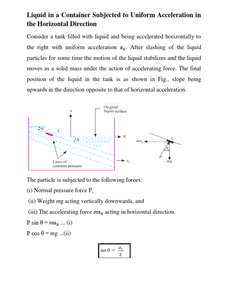 Liquid Dynamics in Accelerated Tanks | PDF | Force | Pressure