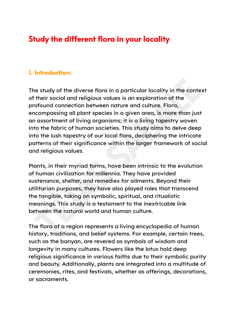 Study The Different Flora in Your Locality | PDF | Data | Conservation ...