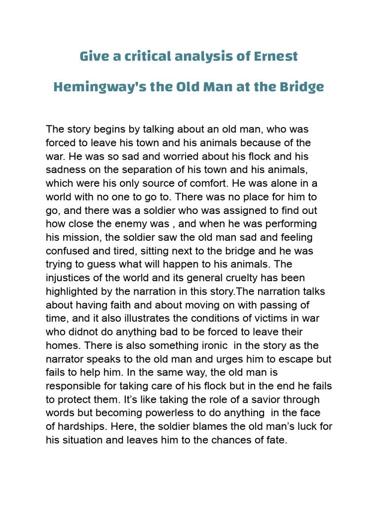 Critical Analysis of Hemingway's Old Man | PDF