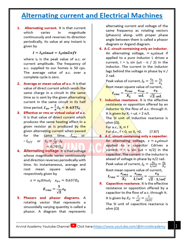 Chap 7 Alternating Current and Electrical Machines | PDF | Electrical ...