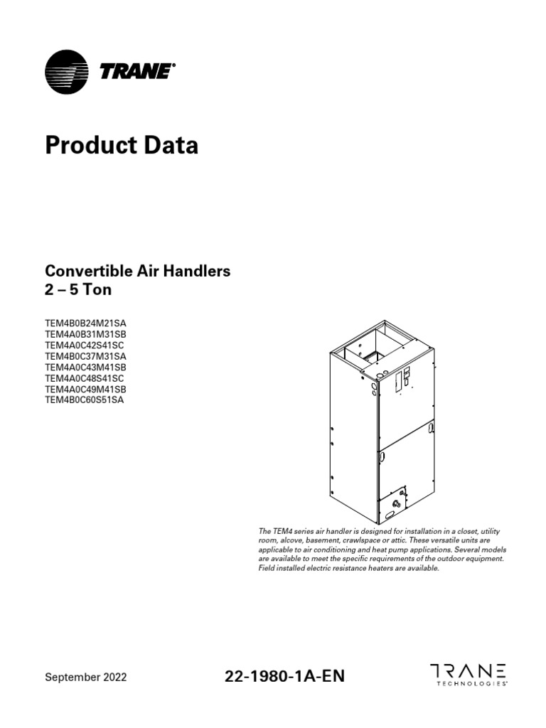 TEM4 - PRODUCT DATA Trane | PDF | Inductor | Insulator (Electricity)
