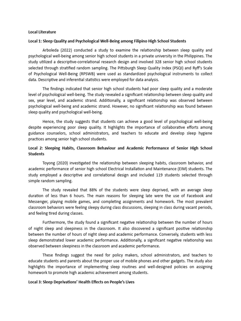 3 Local Literature | PDF | Sleep Deprivation | Sleep