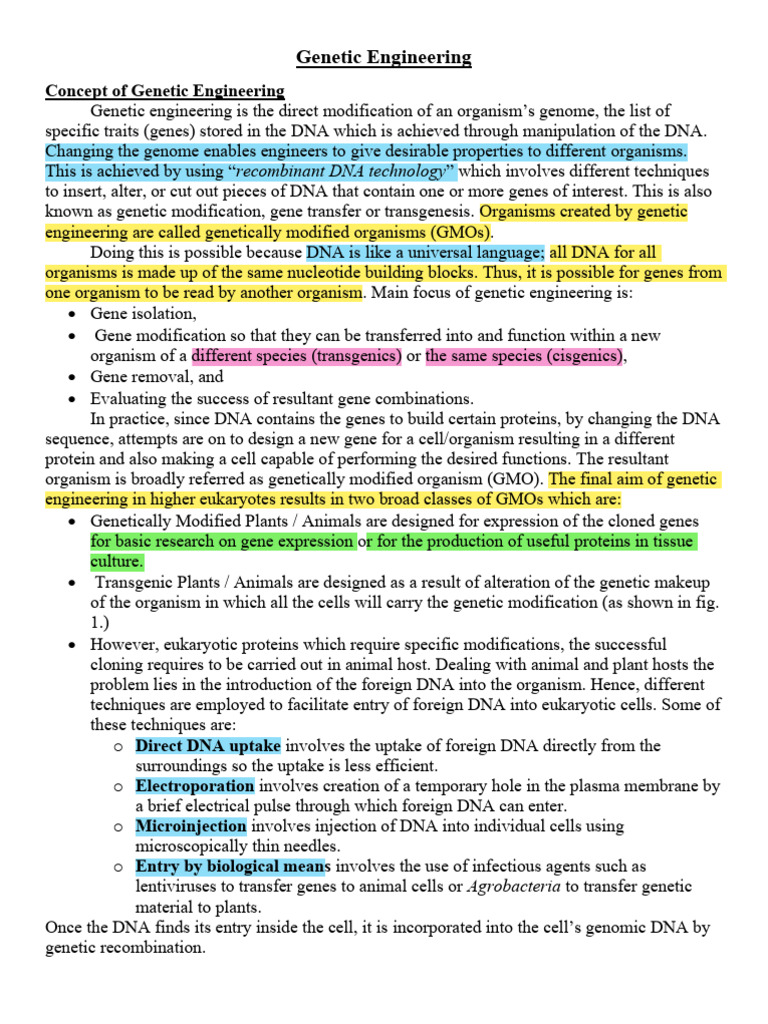 GE-Lec 1 | PDF | Genetic Engineering | Genetically Modified Organism