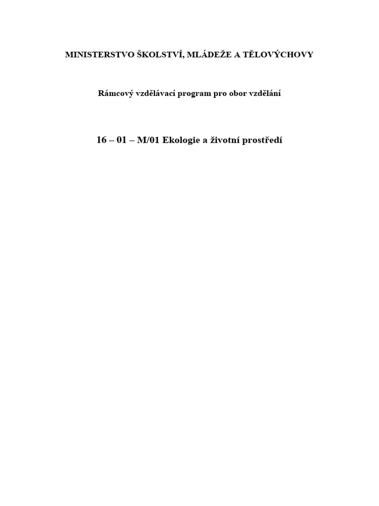 16 - 01 - M/01 Ekologie A Životní Prostředí: Ministerstvo Školství, Mládeže A Tělovýchovy | PDF
