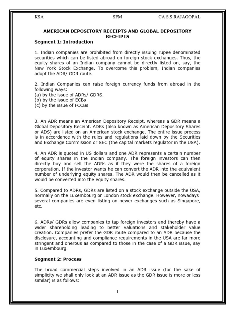 ADR vs GDR: Key Differences Explained | PDF | American Depositary ...