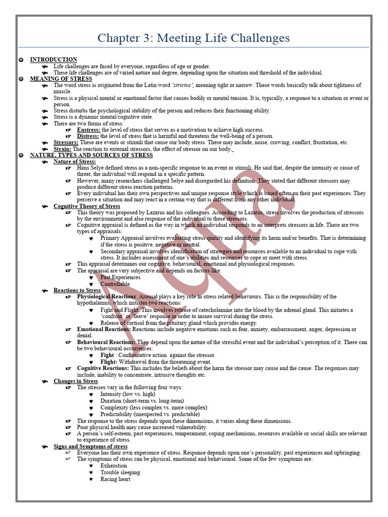 Class XII - Chapter 3 - Notes | PDF | Stress (Biology) | Emotions