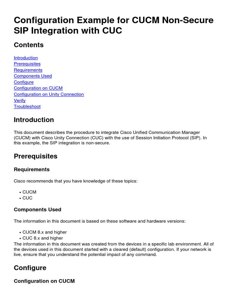 CUCM Non-Secure SIP Integration Guide | PDF | Session Initiation Protocol | Voicemail