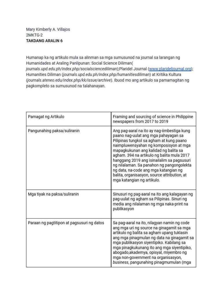 Takdang Aralin 6 | PDF