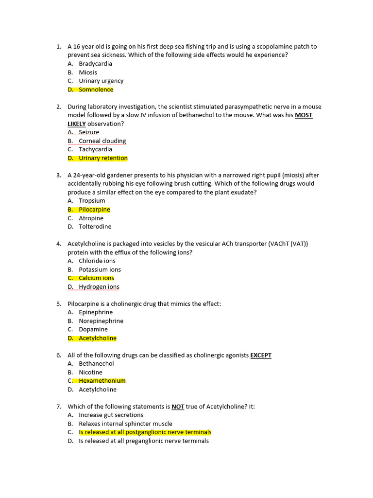 Cholinergic Drugs: Effects and Indications | PDF | Acetylcholine ...
