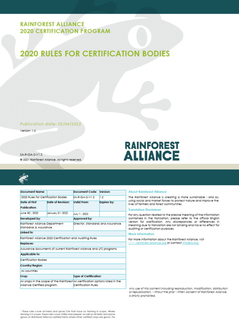 2020 Rainforest Alliance Rules For Certification Bodies | PDF | Audit ...