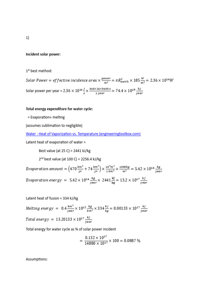 Solar Power and Water Cycle Energy Analysis | PDF | Water | Latent Heat