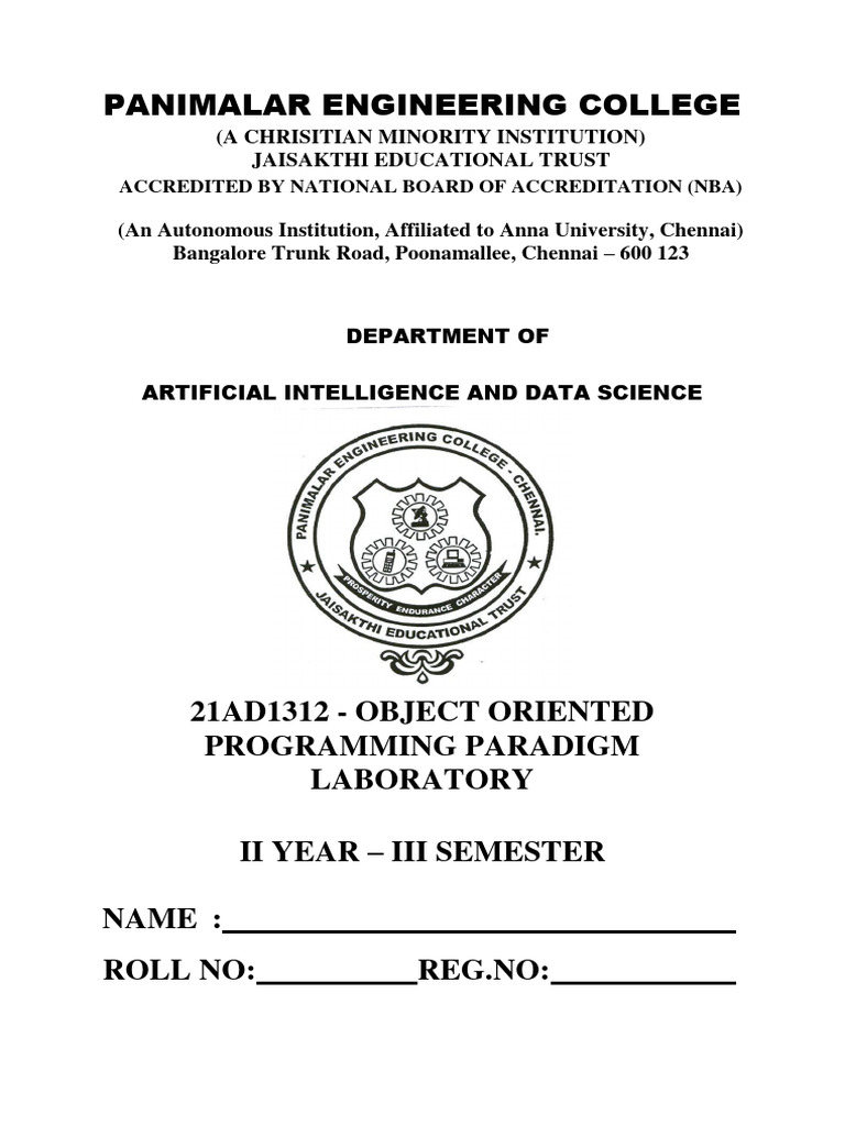 2112 - Object Oriented Programming Paradigm Laboratory - Front Page | PDF | Method (Computer ...