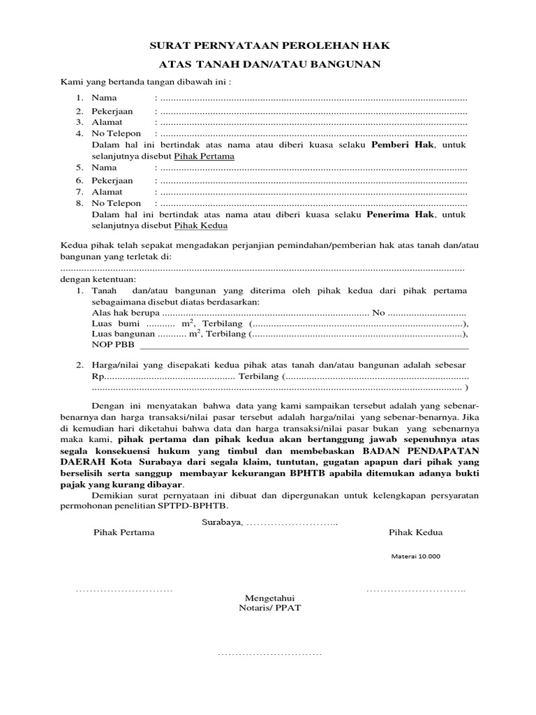 Surat Pernyataan BPHTB | PDF
