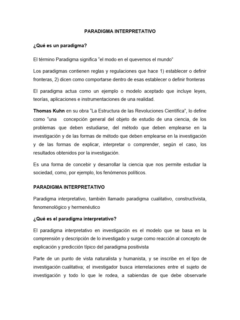 Características del Paradigma Interpretativo | PDF | Paradigma ...