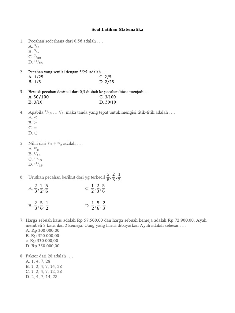 Soal Latihan Matematika Kelas 4 SD | PDF