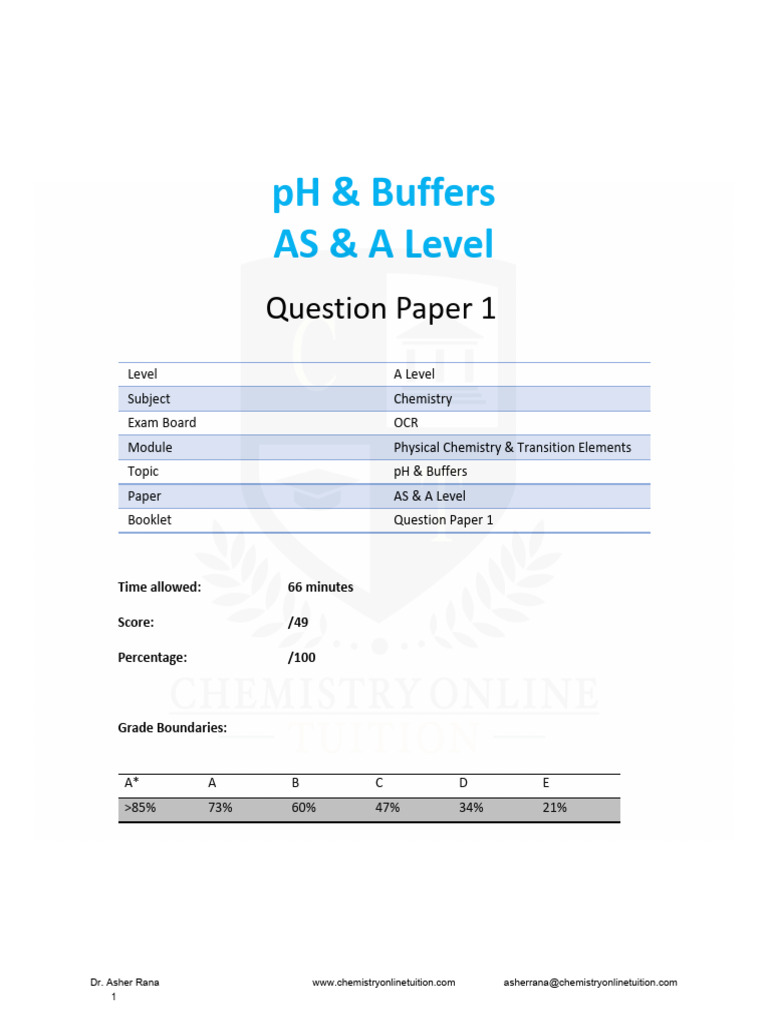 23 PH - Buffers Topic Booklet 1 AS ALevel OCR-A-Level-Chemistry 1 | PDF | Acid | Ph