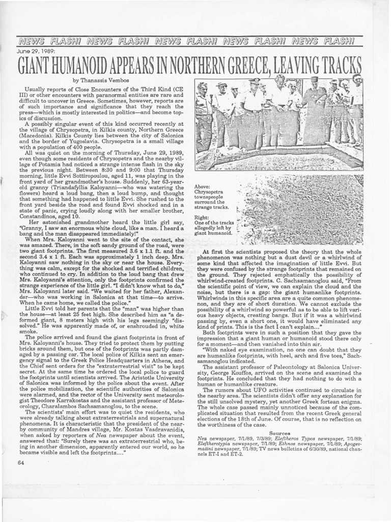 Giant Humanoid Appears in Northern Greece - Strange - Magazine#4 - 1989 ...