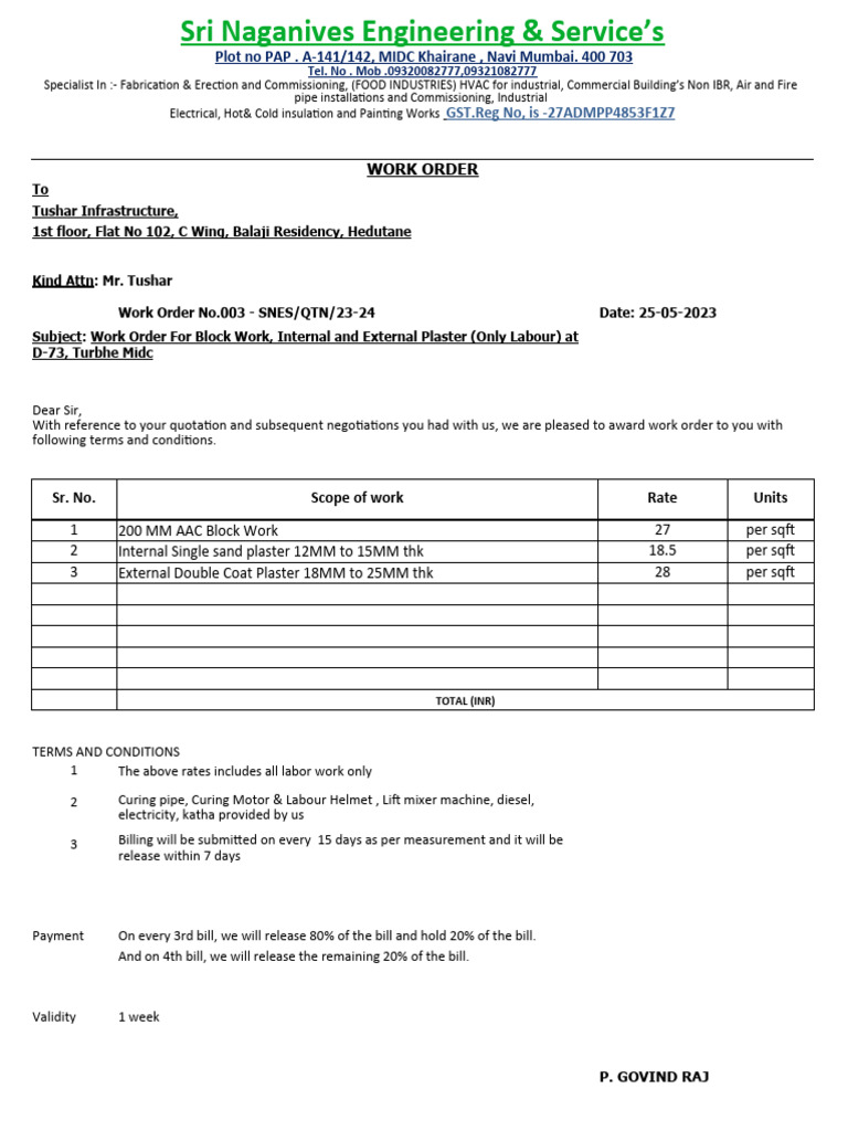 Labor Quotation of RCC Work D-73 | PDF | Building | Physical Sciences