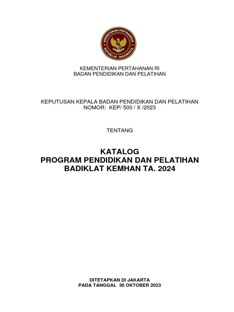 Katalog Diklat Badiklat Kemhan 2024 | PDF | Seni
