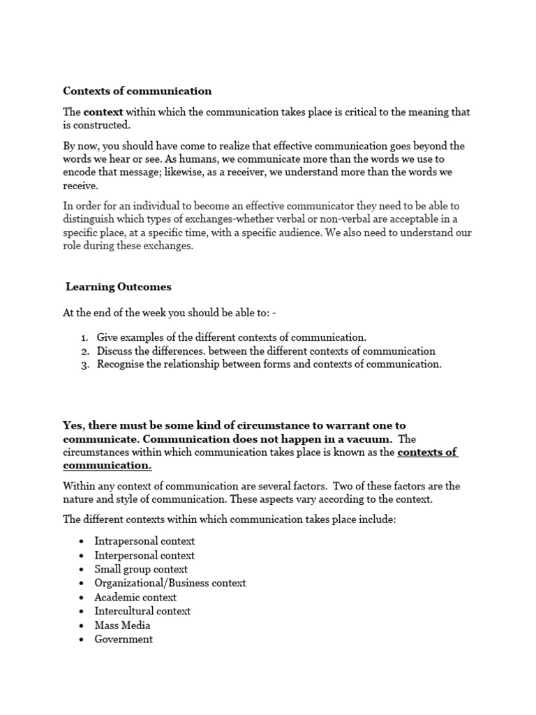 Types of Communication Contexts Explained | PDF | Communication ...