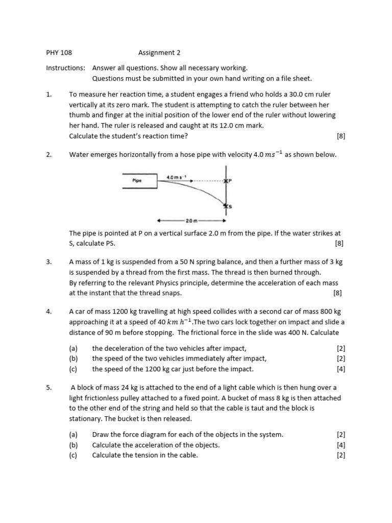 PHY 108 Assignment 2 | PDF | Mass | Acceleration