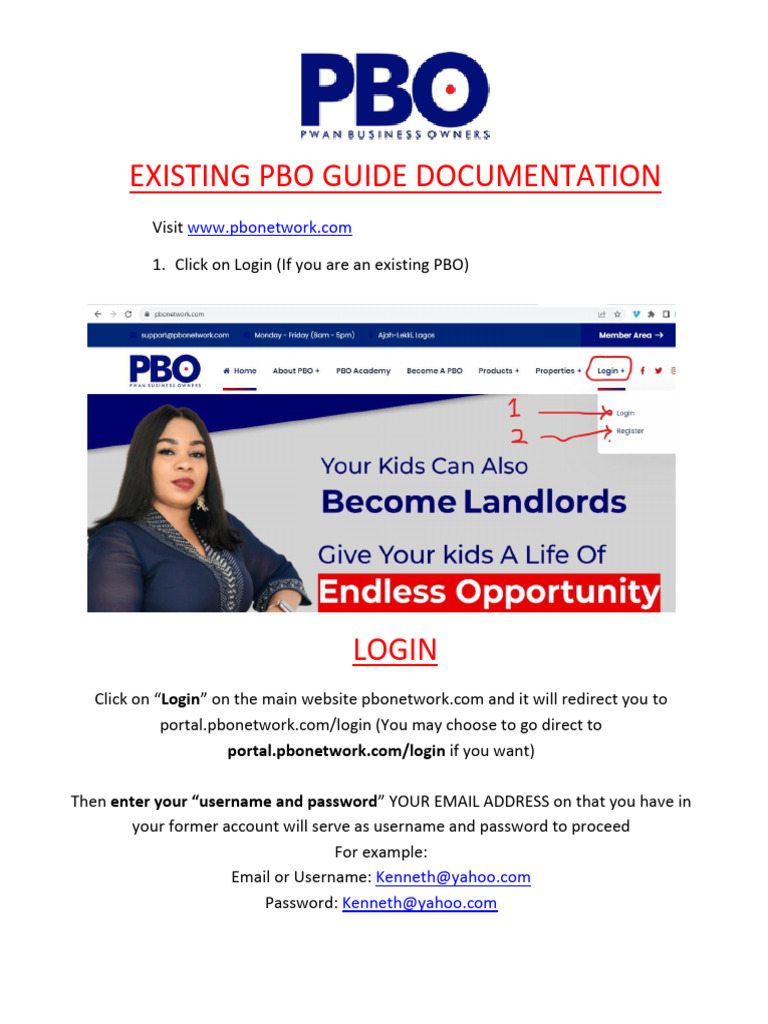 Existing Pbo User Guide Documentation | Download Free PDF | Login | Password