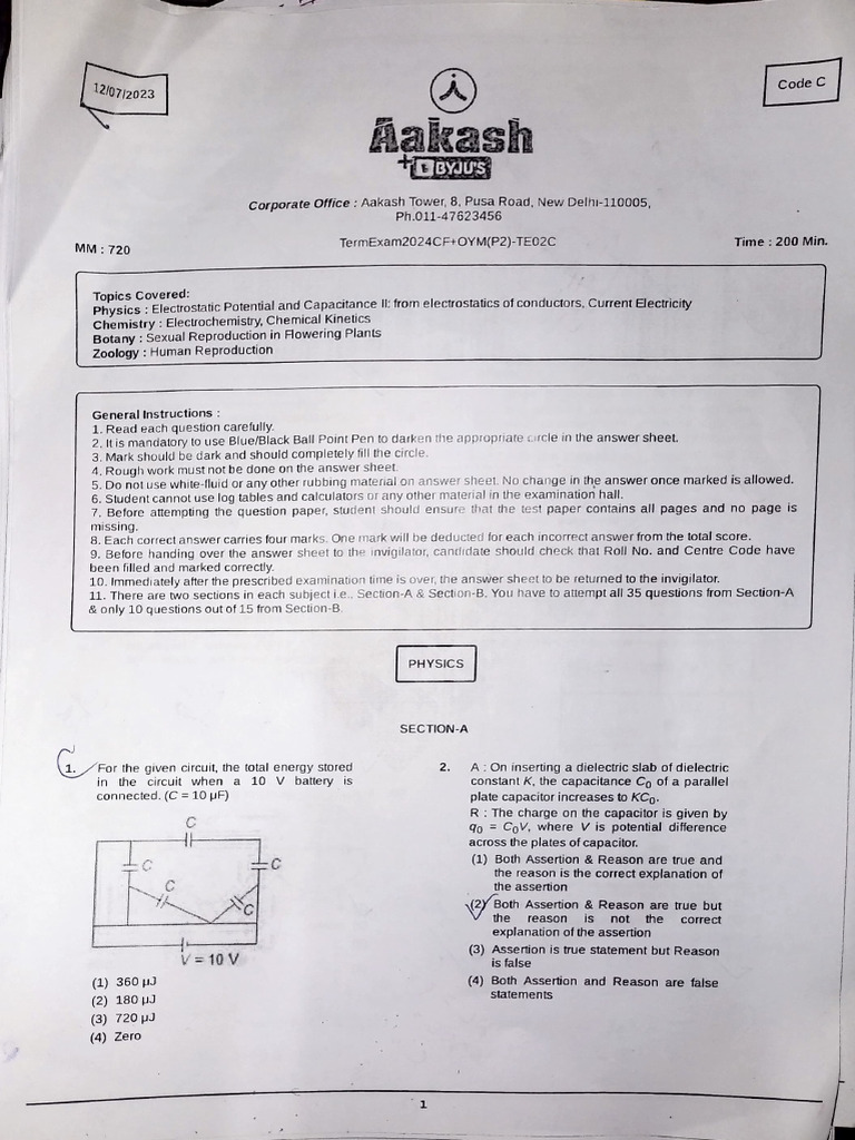 Practice AIATS July 19 | PDF
