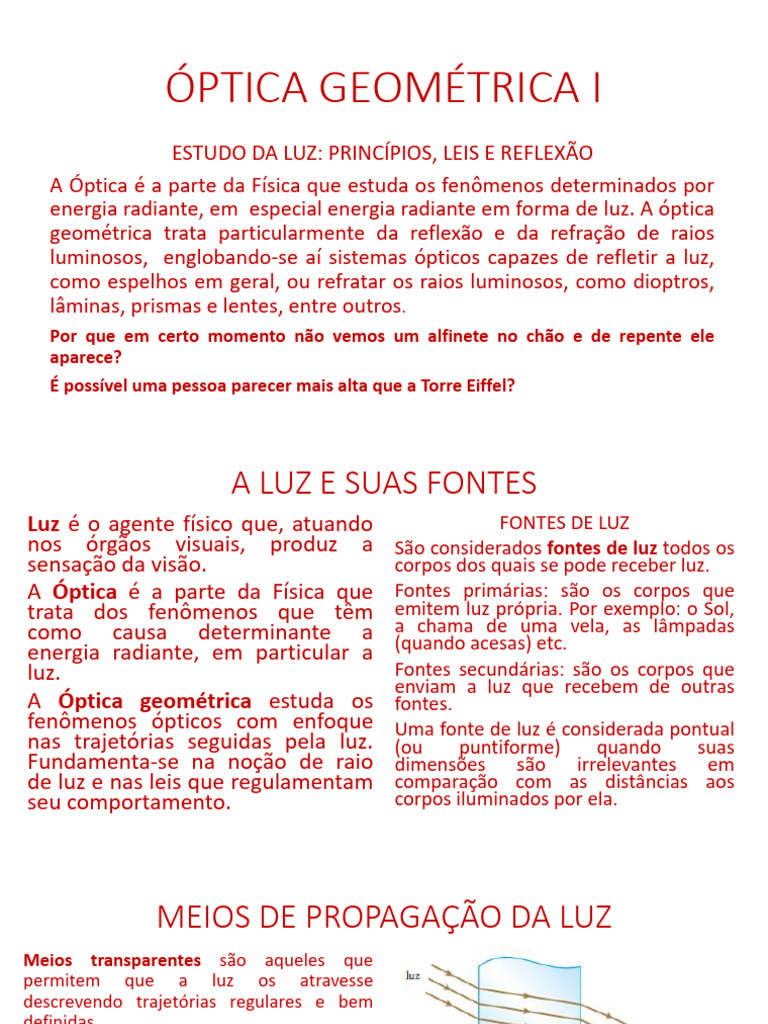 Fundamentos da Óptica Geométrica | PDF | Espelho | Reflexão (Física)