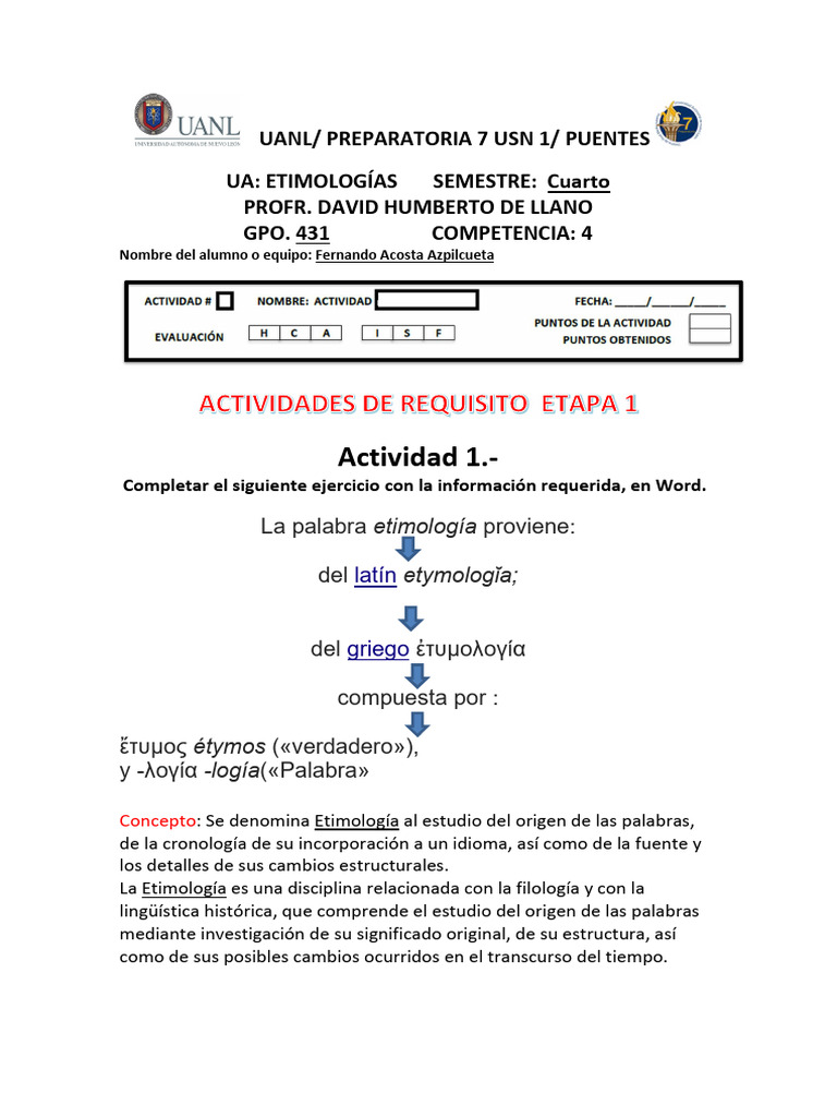 Act Req E1 Etimo | PDF | Comunicación humana | Lingüística