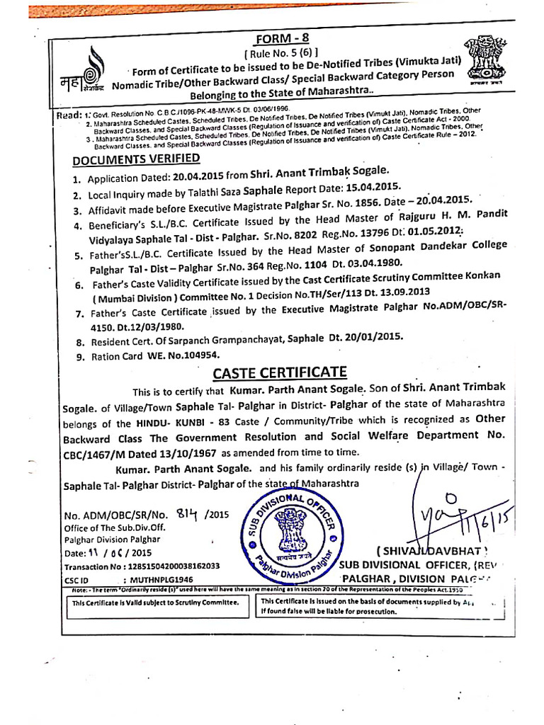 Caste Certificate and Non Creamy Layer | PDF