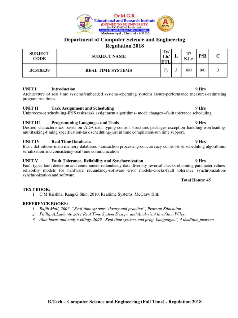 B.Tech CSE 2018 FT 1 | PDF | Real Time Computing | Reliability Engineering