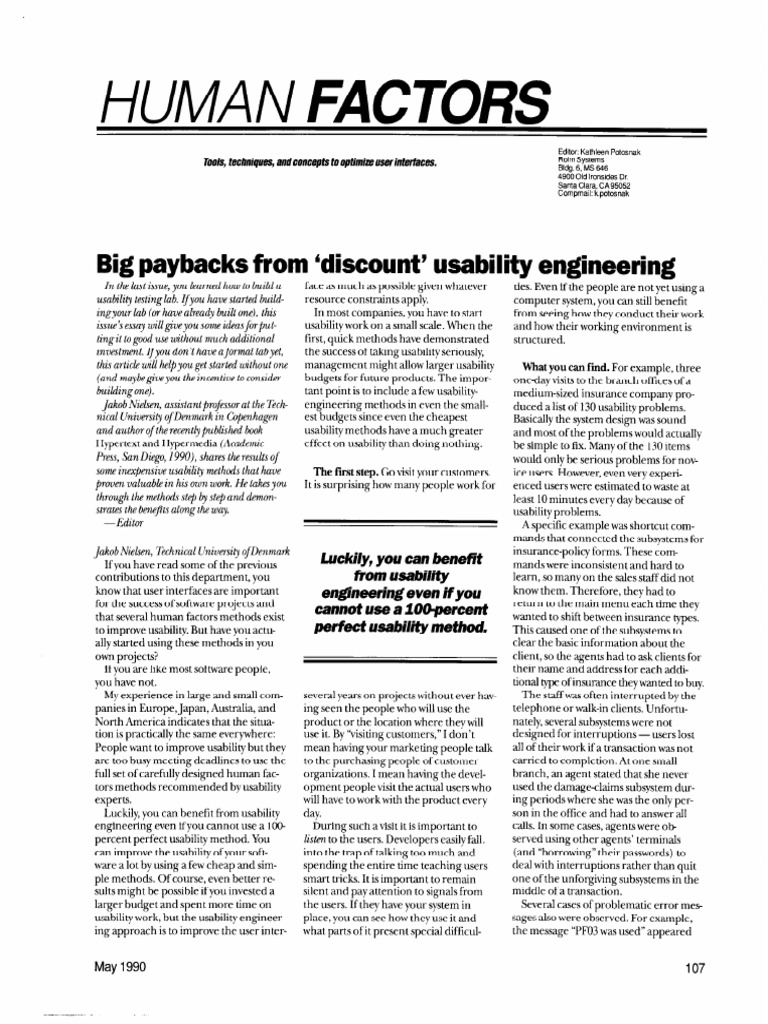 Big Paybacks From 'Discount' Usability Engineering | PDF | Usability ...