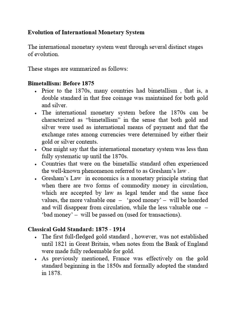Evolution of International Monetary System | PDF | Bretton Woods System ...
