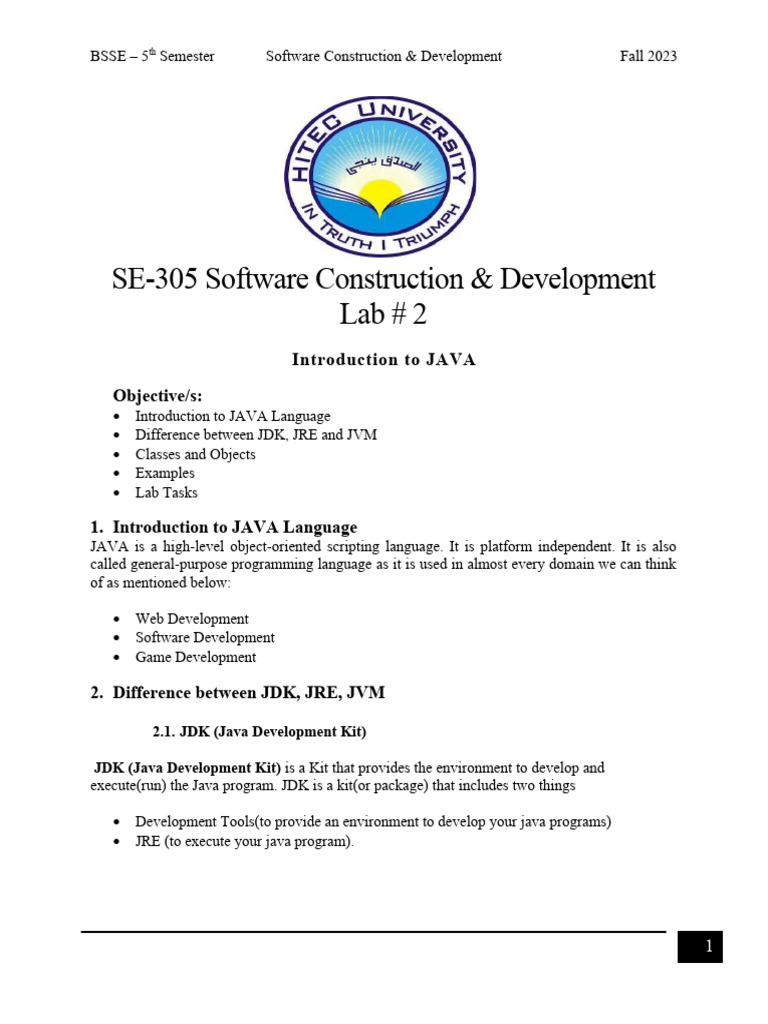 Lab02 Introduction To Objects And Classes Sec A Pdf Class Computer Programming Java 