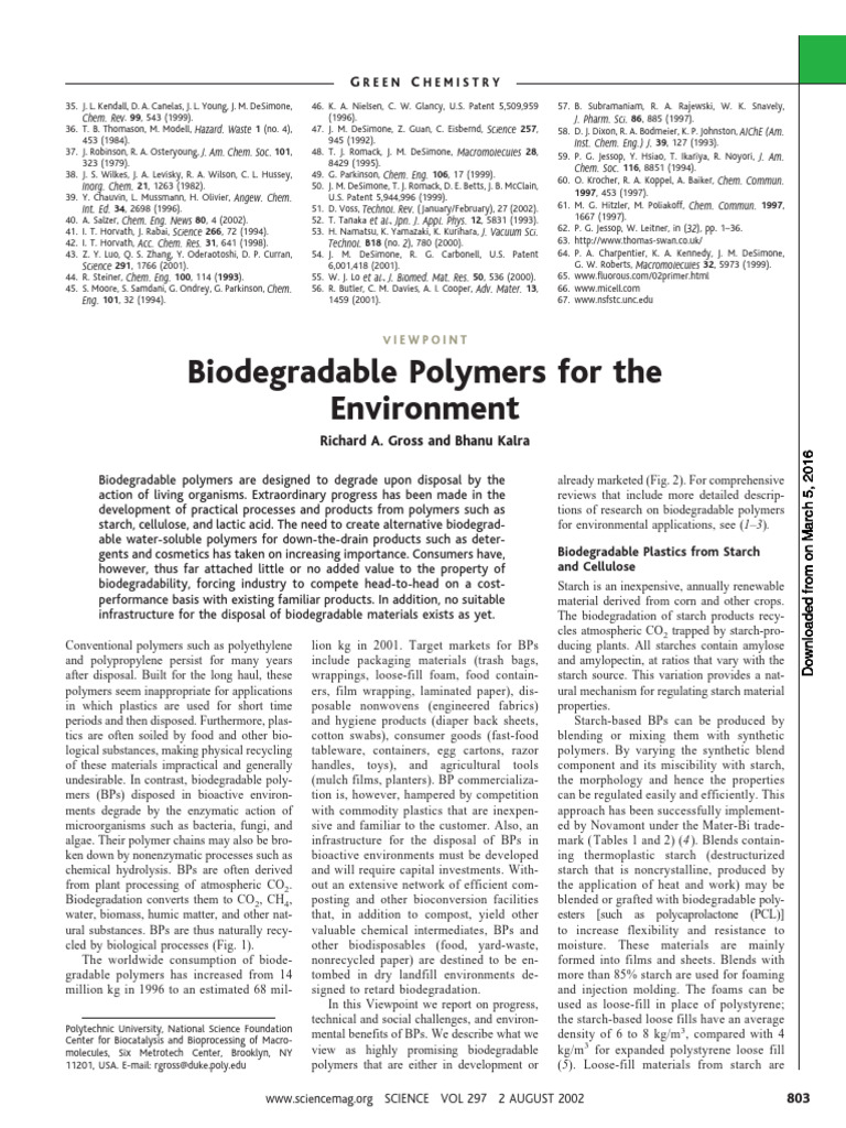 Biodegradable Polymers For The Environment: Reen Hemistry | PDF ...
