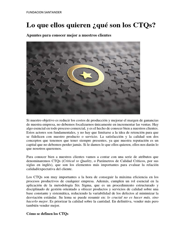 Definición y Importancia de CTQs | PDF | Calidad (comercial) | Cliente