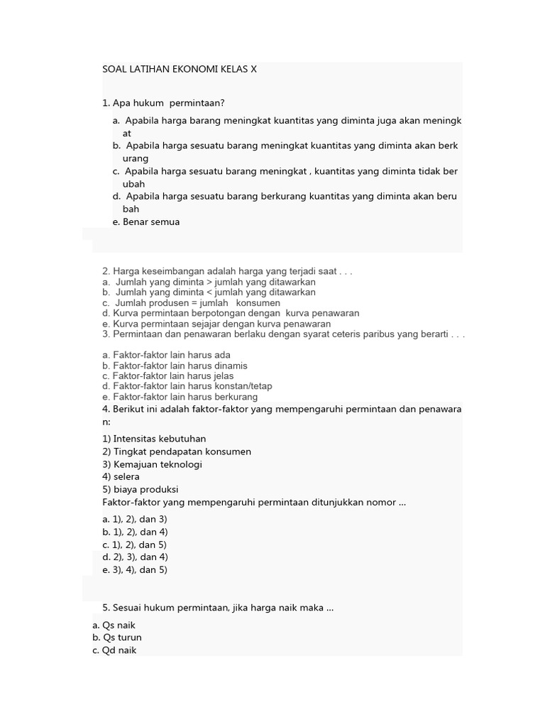 Soal Latihan Ekonomi Kelas X | PDF | Teknologi & Rekayasa