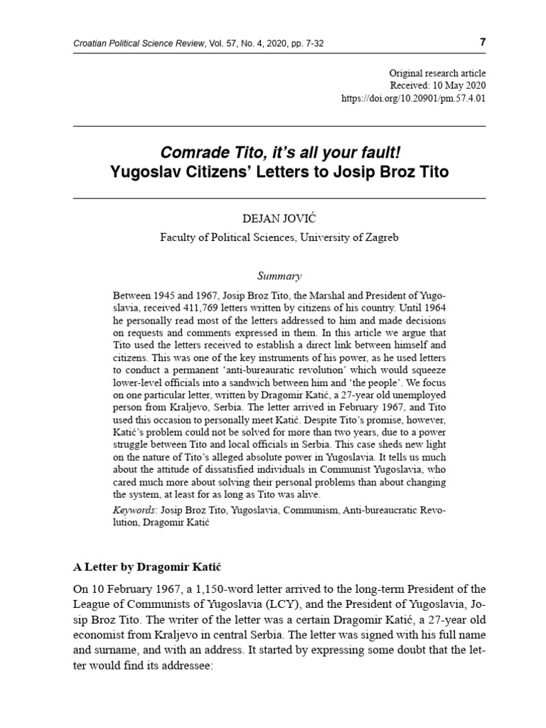 Comrade Tito, It's All Your Fault! - Yugoslav Citizens' Letters To ...