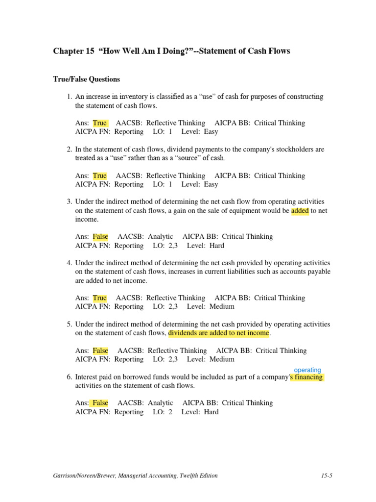 Test Bank SCF | PDF | Cash Flow Statement | Expense
