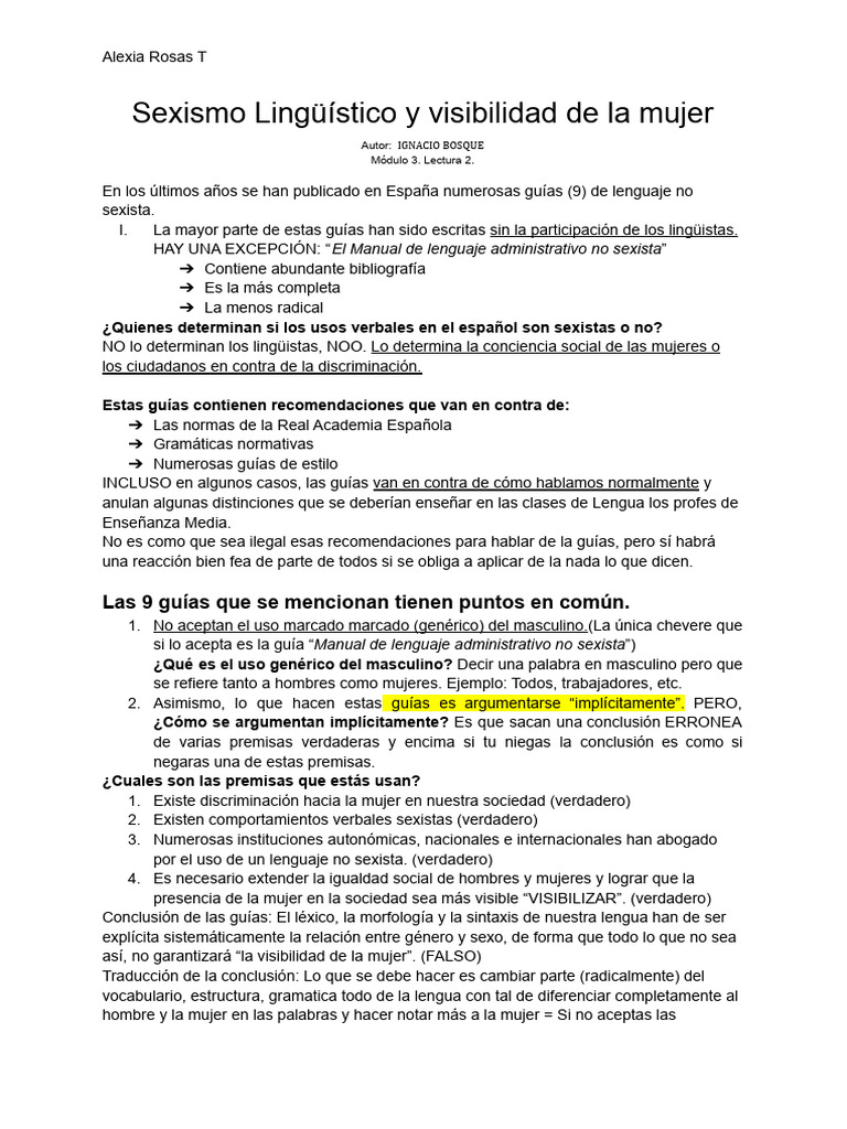 Modulo 3.lectura 2 - Sexismo Linguistico y Visibilidad de La Mujer ...